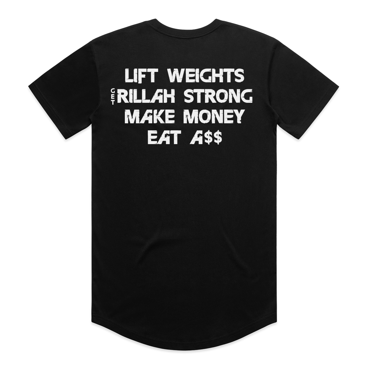 Drop Cut Lift Weights Eat A$$ Tee – Rillah Strong