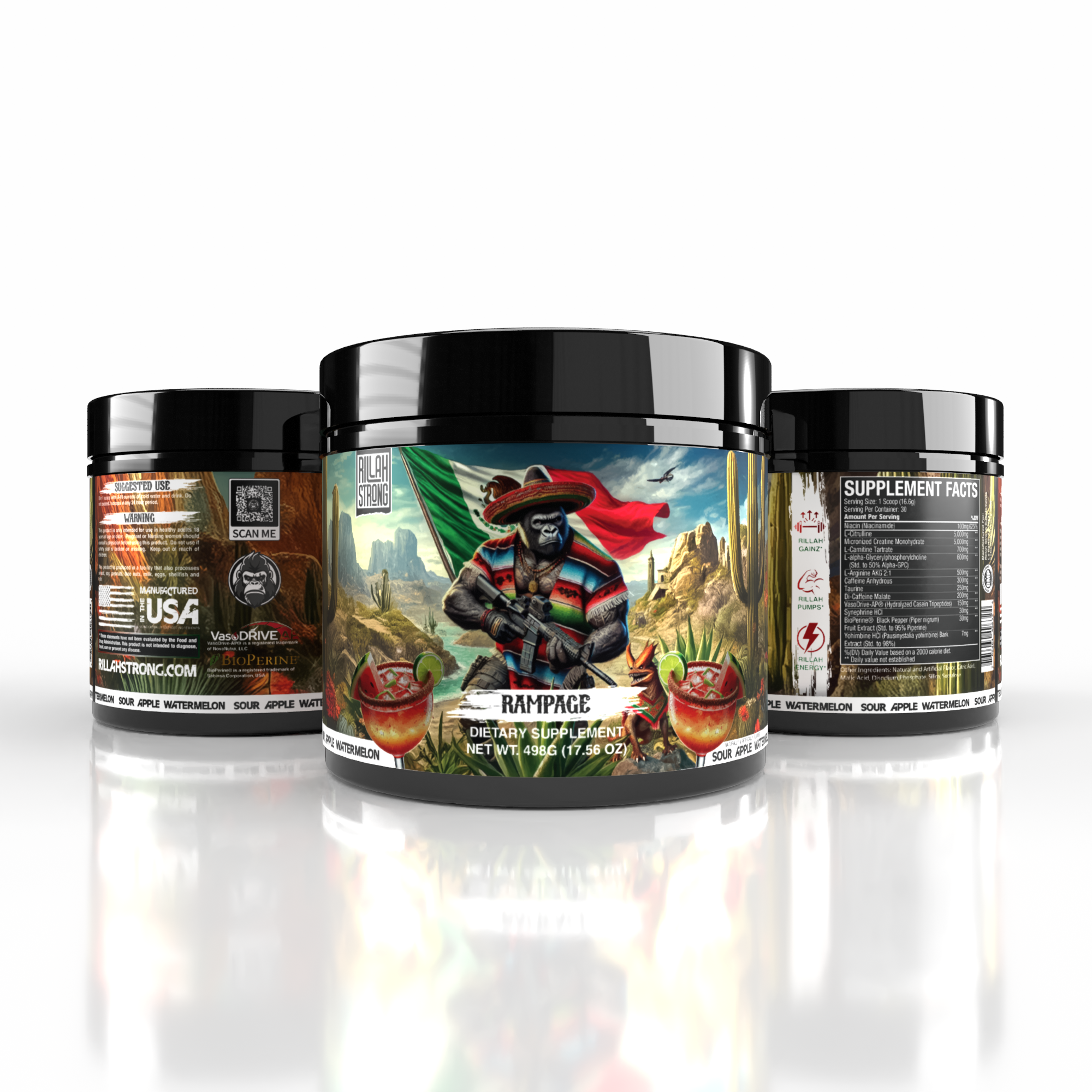 Rampage Hi-Stim Pre Workout - Sour Apple Watermelon – Rillah Strong